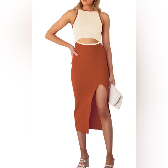 Dresses | Cutout Sleeveless Tank Slit Ribbed Bodycon Midi Dresses ...